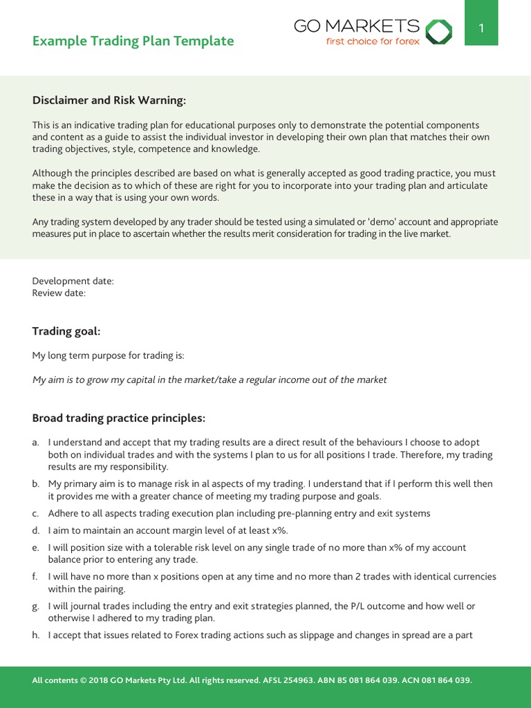 Example Trading Plan Template PDF | PDF | Risk | Investor