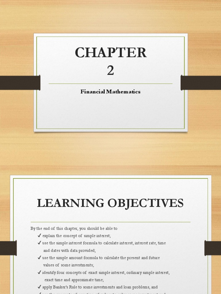 Financial Mathematics Overview | PDF | Interest | Present Value