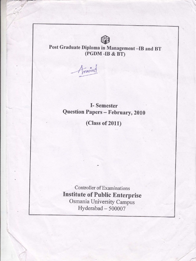 1st Sem Question Papers PGDM, RM, BIF, IB, BT1 | PDF | Debits And ...