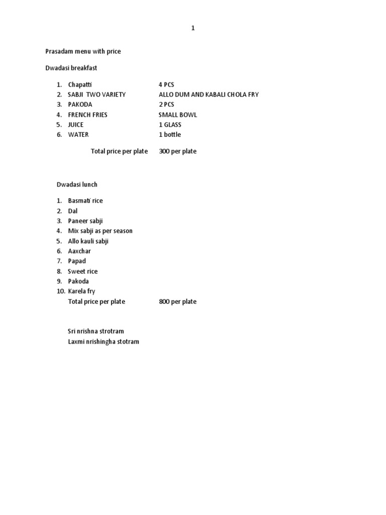 Prasadam Menu at Govindas | PDF | Vaishnavism | Hindu Literature