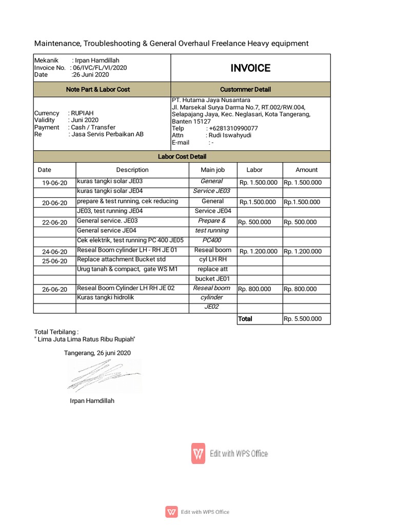 Invoice: Maintenance, Troubleshooting & General Overhaul Freelance ...