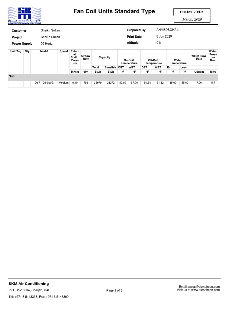 Fan Coil Units Standard Type: FCU/2020/R1 | Download Free PDF | Heat ...
