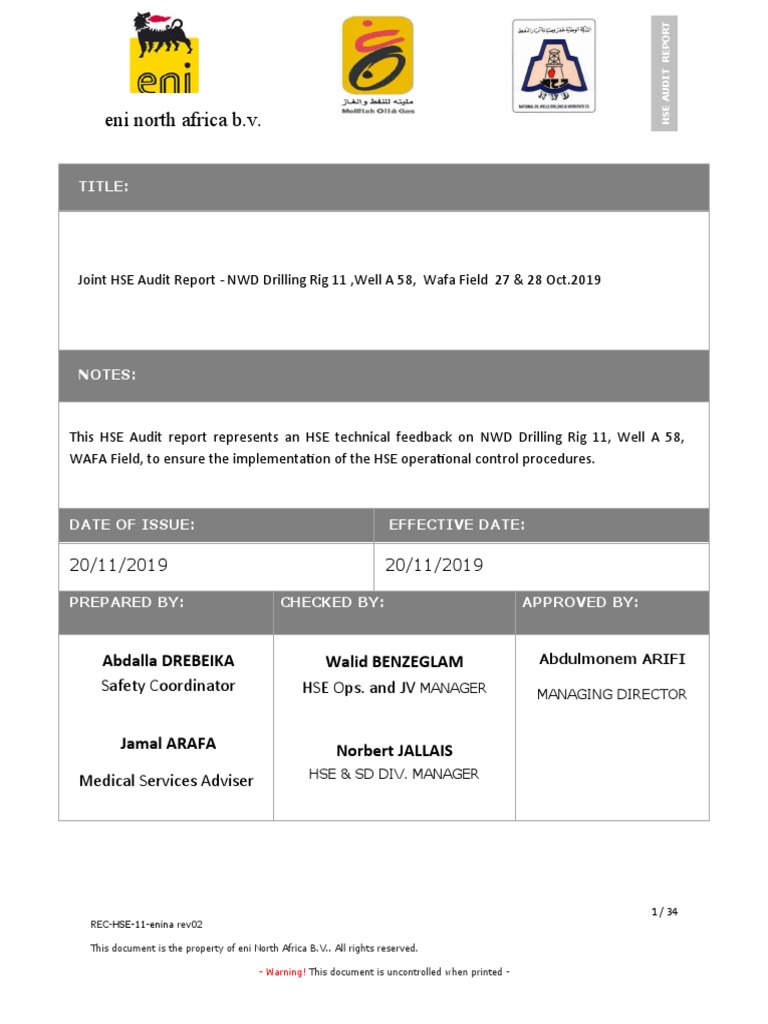 DRAFT# HSE Audit Report NWD - Rig 11 - Well A 58 - Wafa Field 27-28 ...