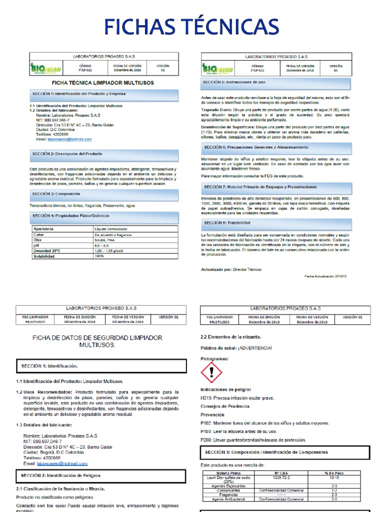 FICHAS TÉCNICAS Desinfeccion | PDF