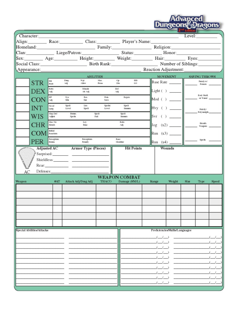 AD&D 2nd Edition Player Character Record | PDF | Leisure | Sports