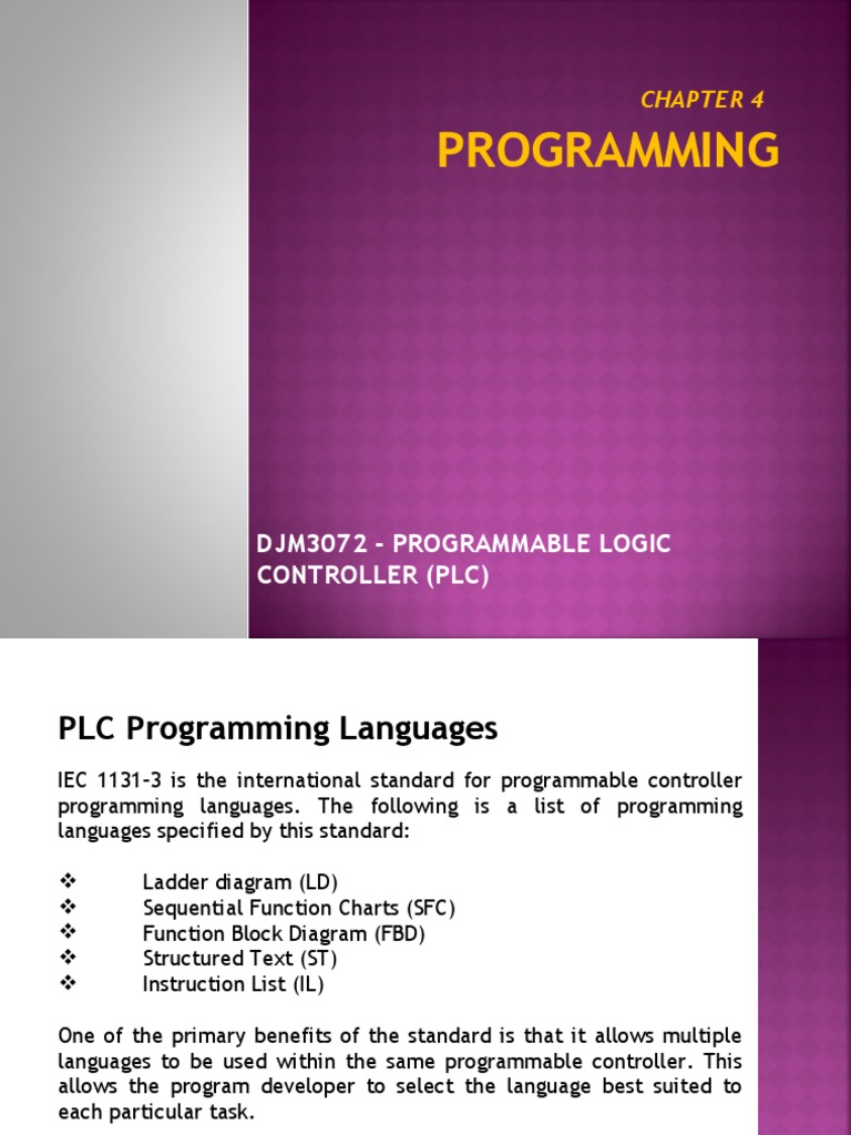 Chapter 4 - Programming | PDF | Programmable Logic Controller | Control ...