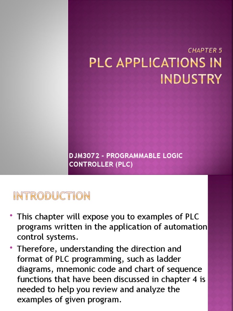 Chapter 5 - PLC Application in The Industry | PDF | Programmable Logic ...