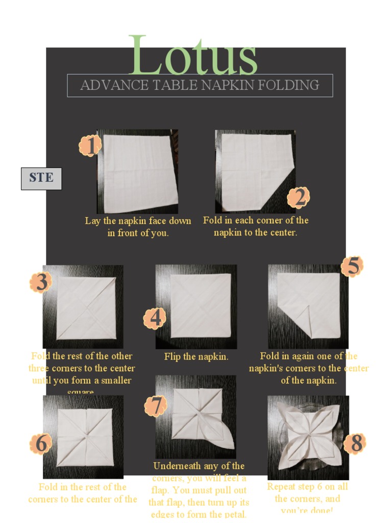 Lotus: Advance Table Napkin Folding Steps | PDF