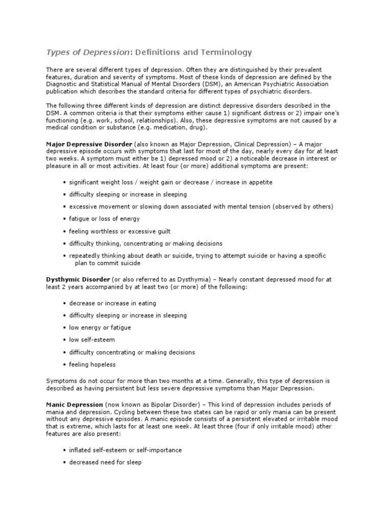 Types of Depression Defined DSM | PDF | Major Depressive Disorder ...
