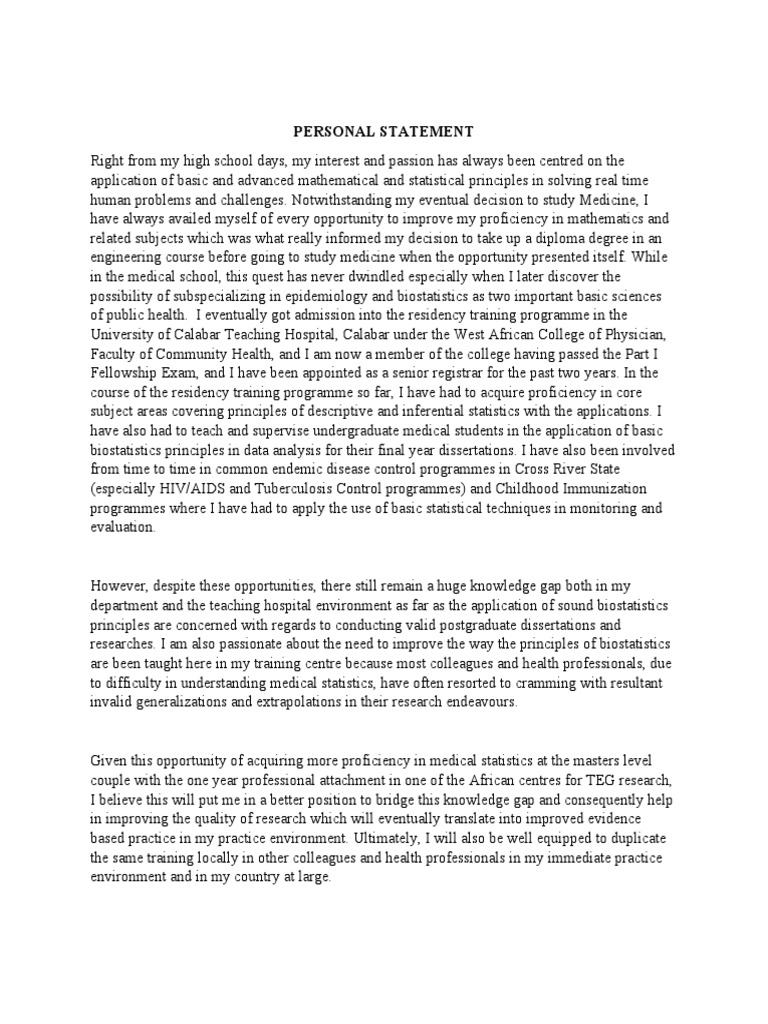 Personal Statement | PDF | Medical School | Biostatistics
