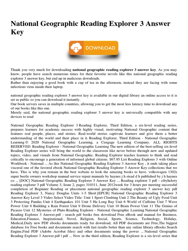 National Geographic Reading Explorer 3 Answer Key | PDF | E Books | Books