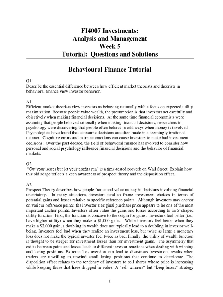 WK 5 BF Tutorial Qns and Solns PDF | PDF | Asset Allocation ...
