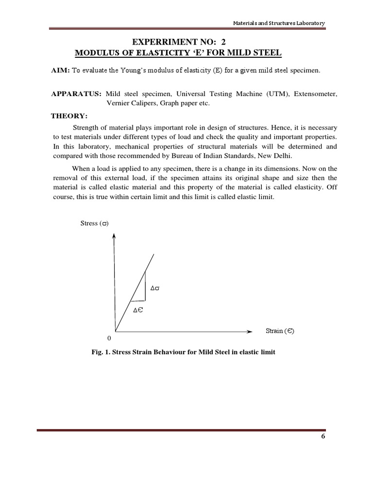 Modulus of Elasticity for Mild Steel | PDF | Deformation (Engineering ...