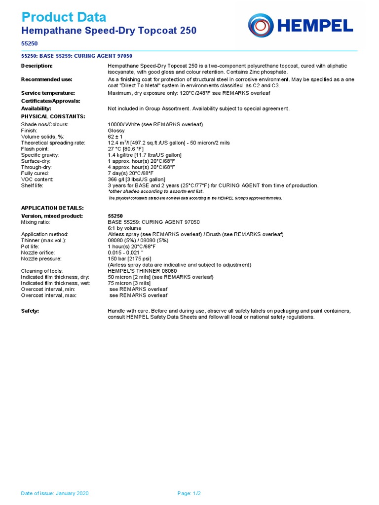 PDS HEMPATHANE SPEED-DRY TOPCOAT 250 en-GB | PDF | Paint | Abrasive