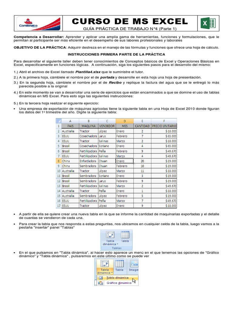 Guia Practica 4 Curso Excel | PDF | Microsoft Excel | Hoja de cálculo