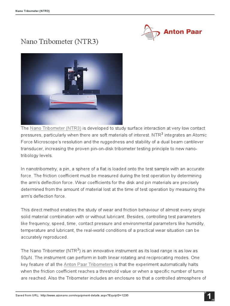 Nano Tribometer (NTR3) | PDF | Wear | Friction