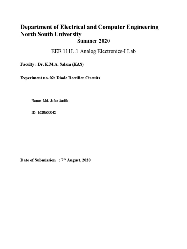 Lab2 Report 1620660042 | PDF | Rectifier | Diode