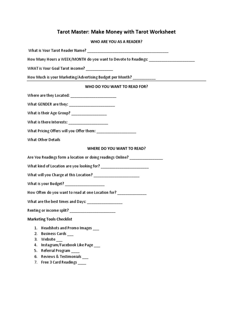 1.1 Make Money Tarot Master Worksheet PDF | PDF