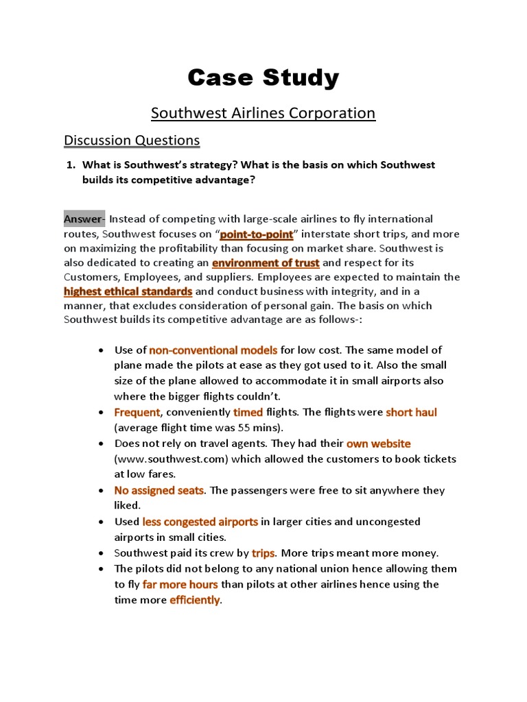 Southwest Airlines Strategy Insights | PDF | Airlines | Competitive ...