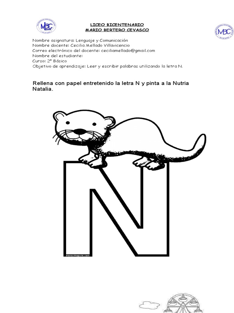 Actividades de Lenguaje: Letra N para 2° Básico | PDF