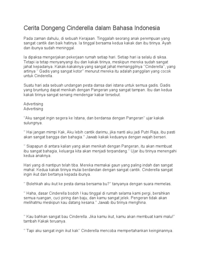 Cerita Dongeng Cinderella Dalam Bahasa Indonesia | PDF