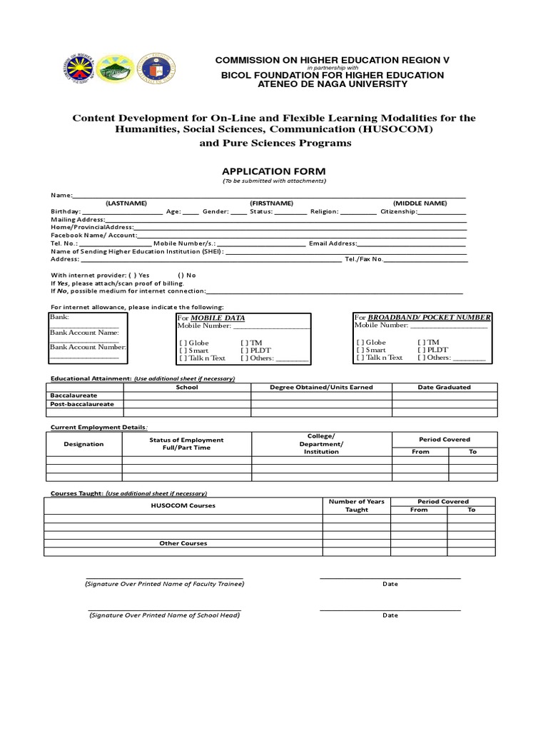 Application Form For HUSOCOM GE | PDF | Internet | Cyberspace