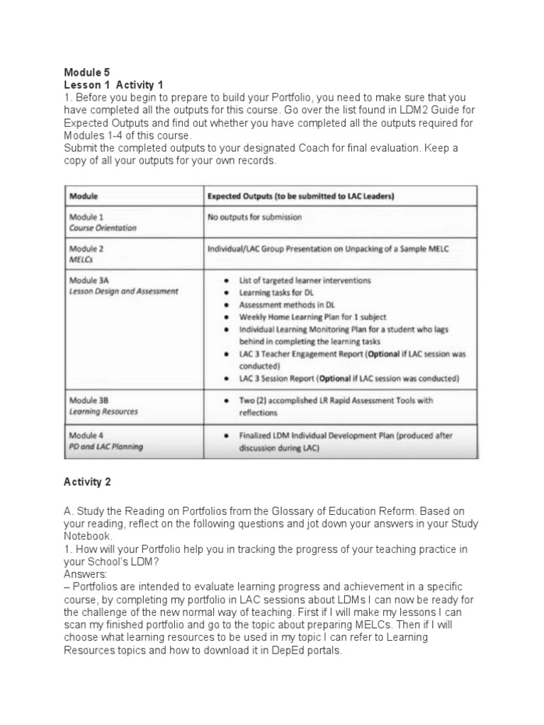 Module 5 Answers | PDF | Rubric (Academic) | Teaching