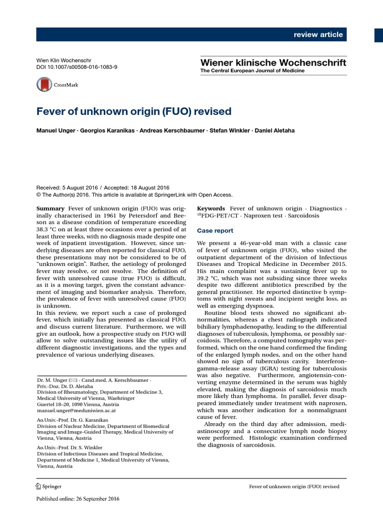 Fever of Unknown Origin FUO Revised PDF | PDF