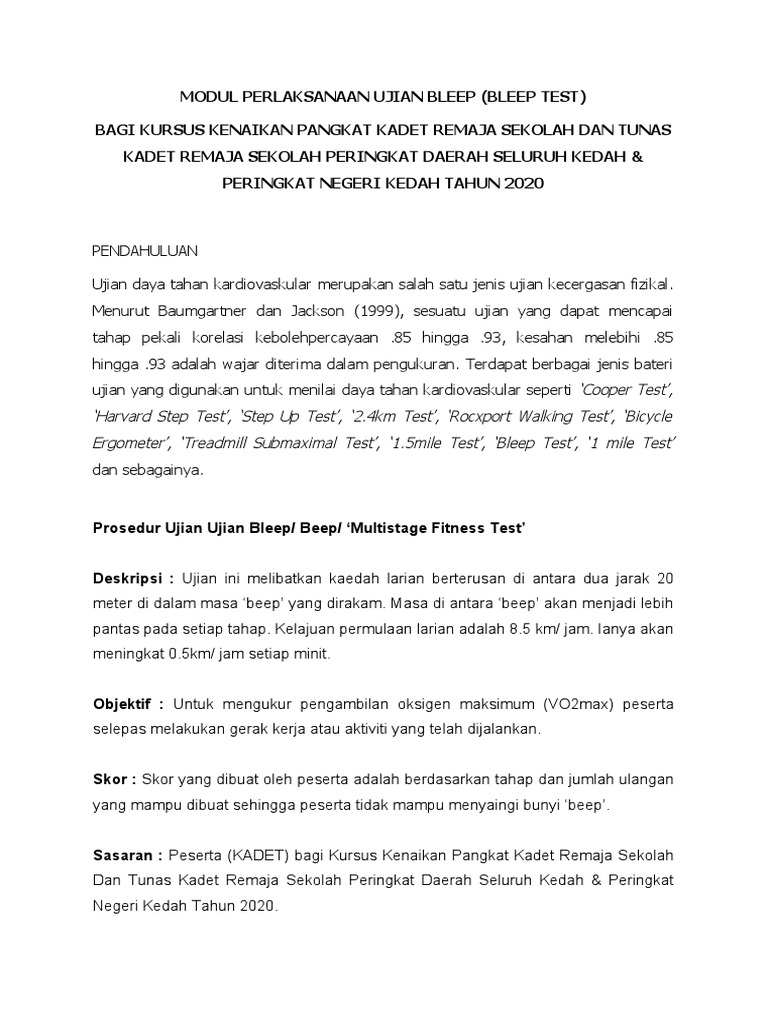 Modul Perlaksanaan Bleep Test Kursus Kenaikan Pangkat KRS TKRS Kedah ...
