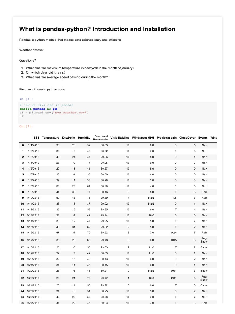 What Is Pandas Python Introduction And Installation Download Free Pdf Meteorology Earth 