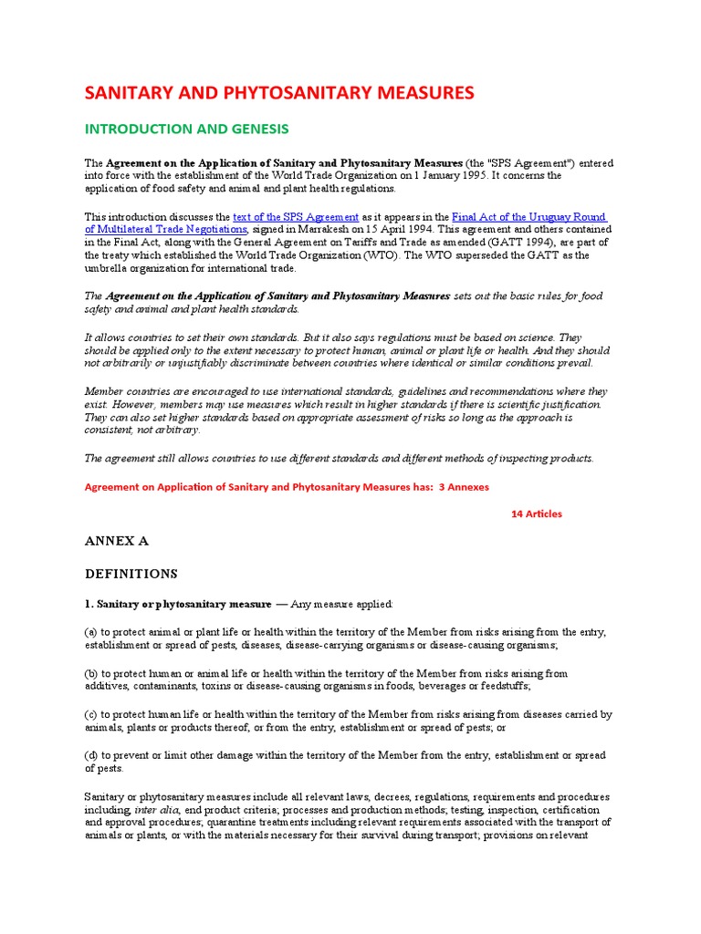 Sanitary and Phytosanitary Measures | PDF | World Trade Organization ...