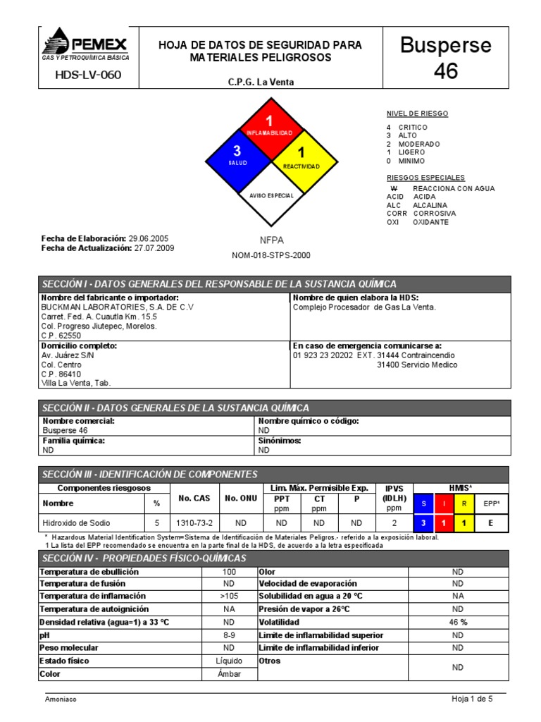 Hds-Lv-060-Busperse 46 | PDF | Agua | Amoníaco