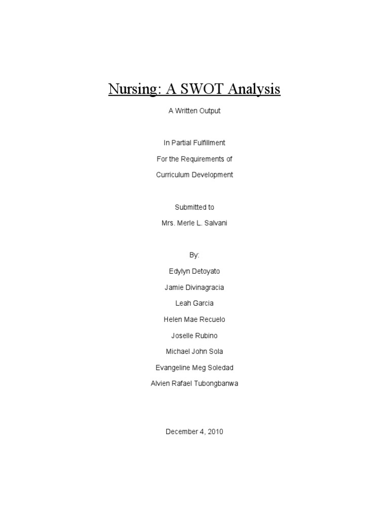 Nursing: A SWOT Analysis | PDF | Nursing | Health Care