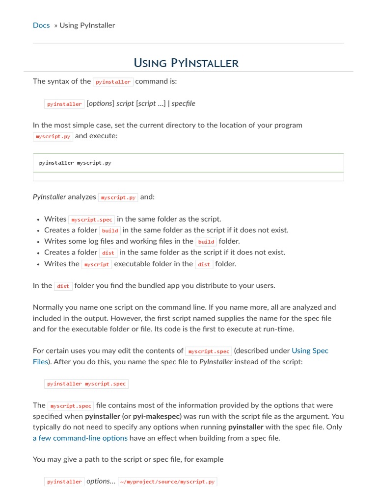 Using PyInstaller - PyInstaller 4.0 Documentation PDF | PDF | Command Line Interface | 64 Bit ...