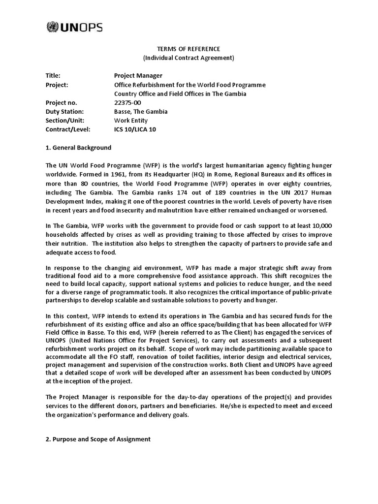 TOR - Project Manager - Gambia | PDF | World Food Programme | Project ...