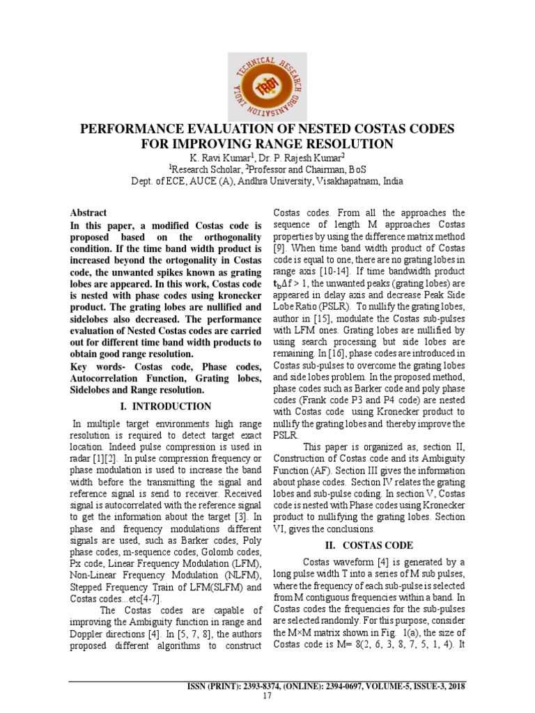 Nested Costas Codes for Range Resolution | PDF | Telecommunications ...