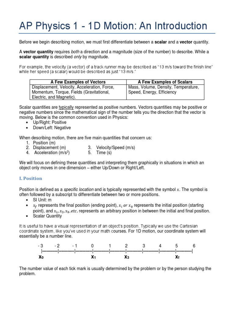 01 - 01 Introduction To 1D Motion | PDF | Velocity | Acceleration