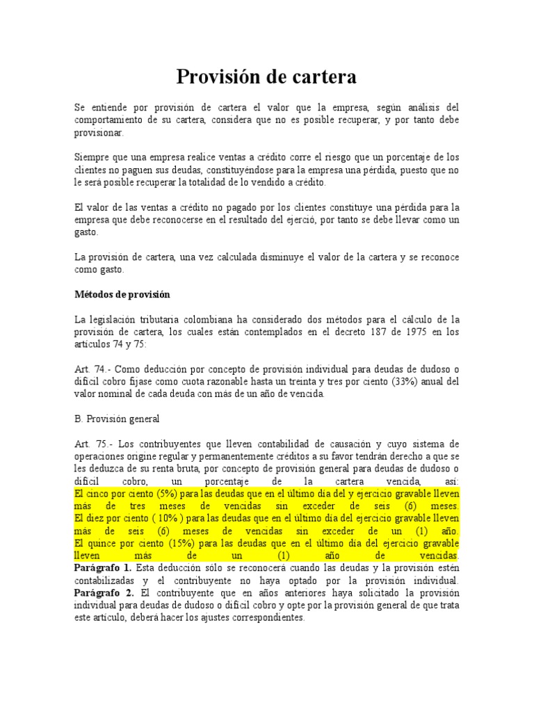 Provisión De Cartera Pdf Contabilidad Business