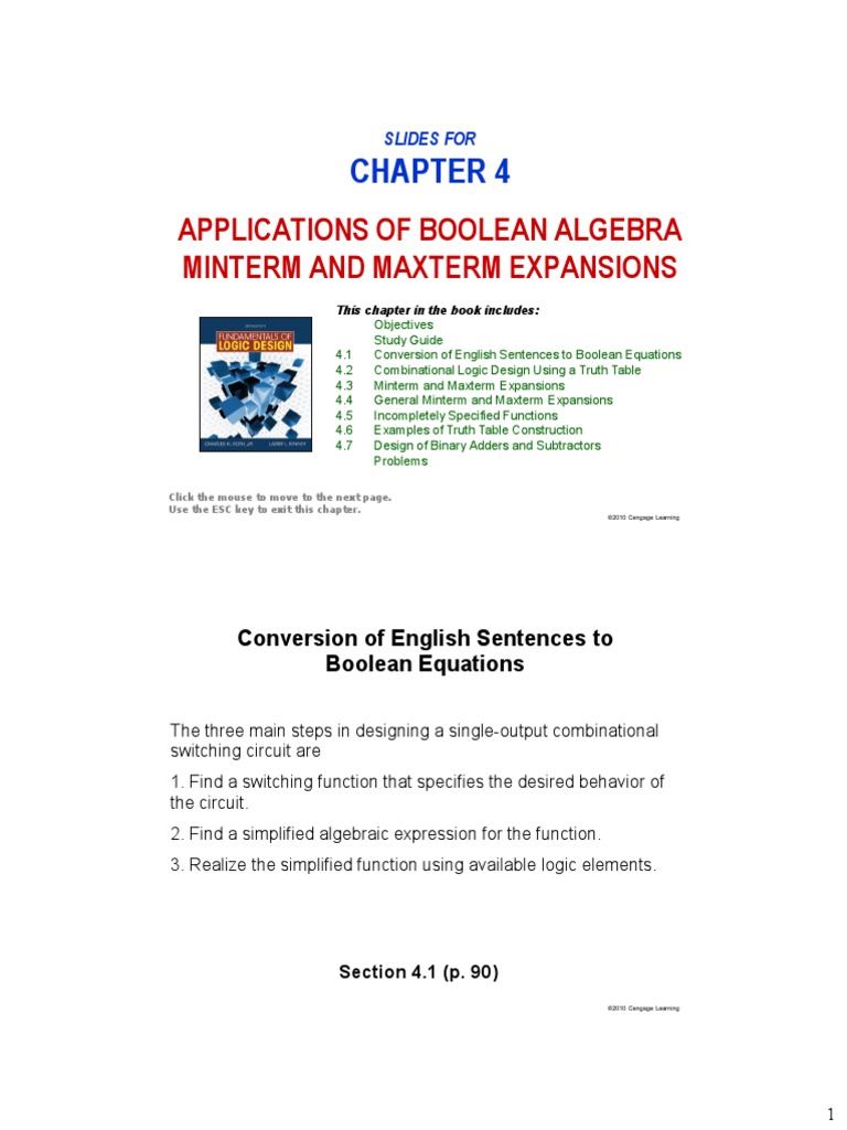 Applications of Boolean Algebra Minterm and Maxterm Expansions | PDF | Mathematical Logic ...