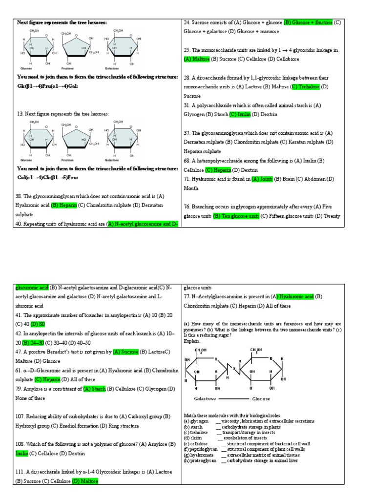 Carbohydrate structure and function quiz | PDF | Glucose | Carbohydrates