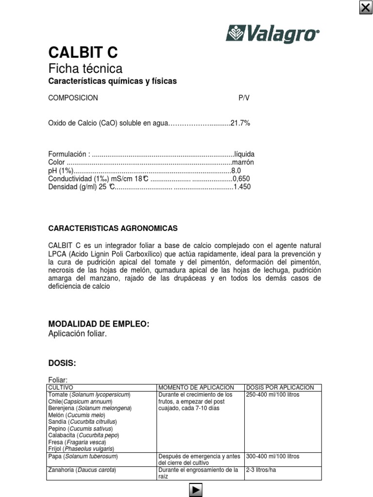 CALBIT C Ficha Técnica PDF | PDF | Agronomía | Alimentos