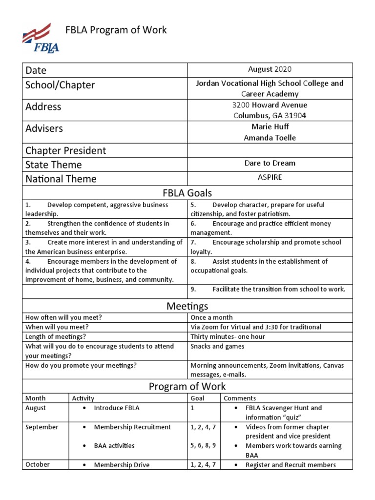 FBLA Program of Work | PDF | Business