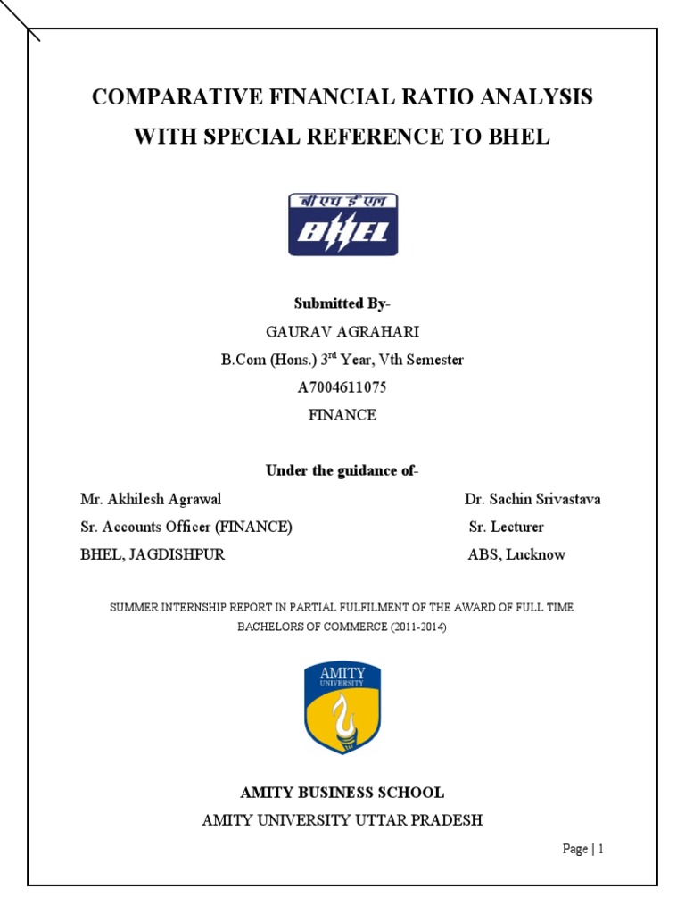 Comparative Financial Ratio Analysis With Special Reference To Bhel ...