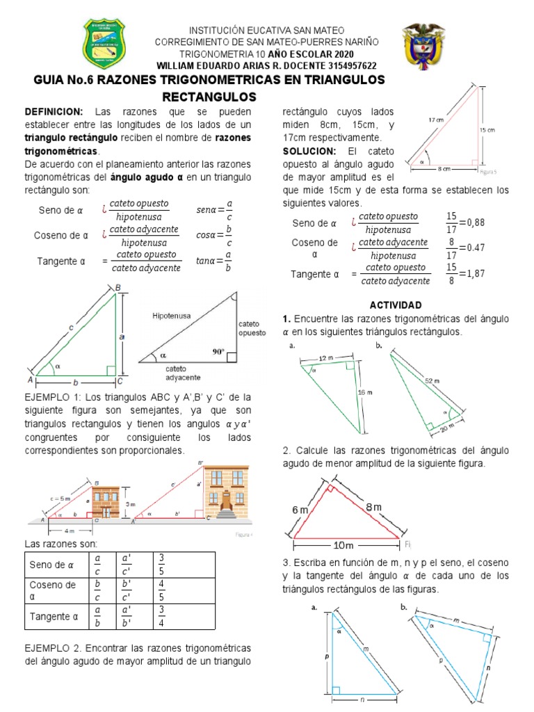 GUIA No. 6 RAZONES TRIGONOMETRICAS | PDF | Funciones trigonométricas ...
