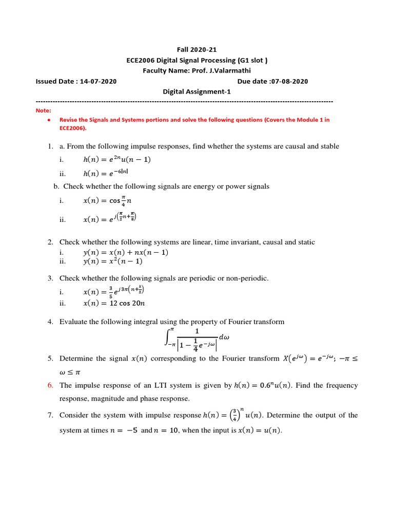 ECE2006 Digital Signal Processing Assignment 1 | PDF | Information And Communications Technology ...