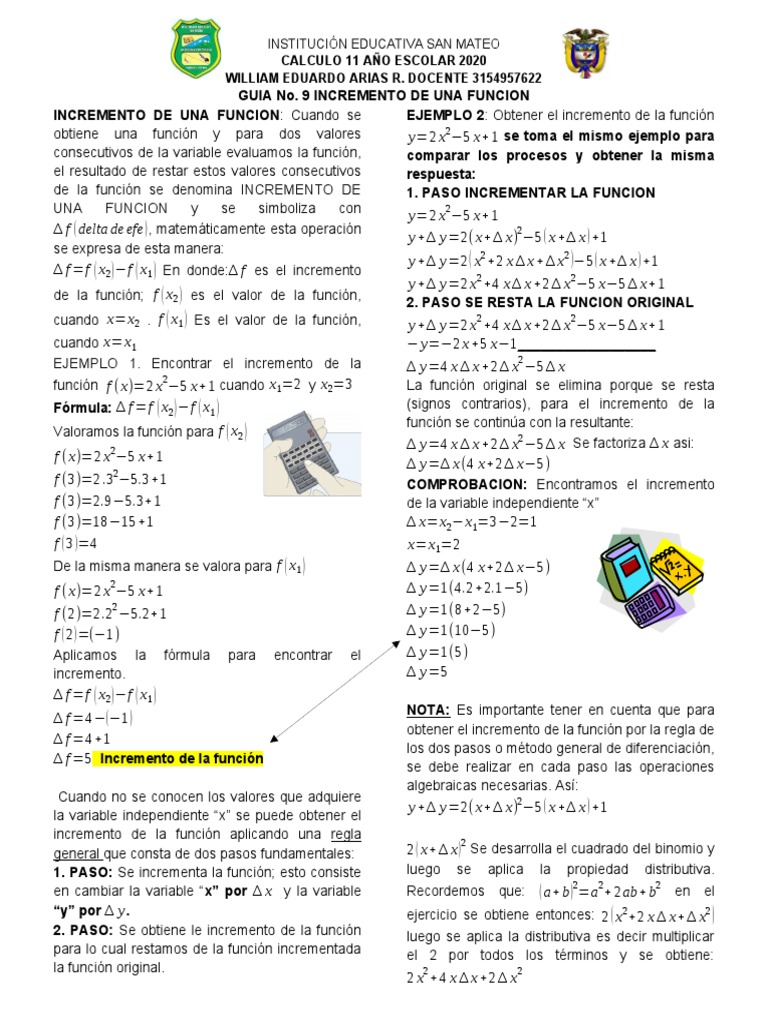 Guia 9 Incremento de Una Funcion | PDF | Función (Matemáticas ...