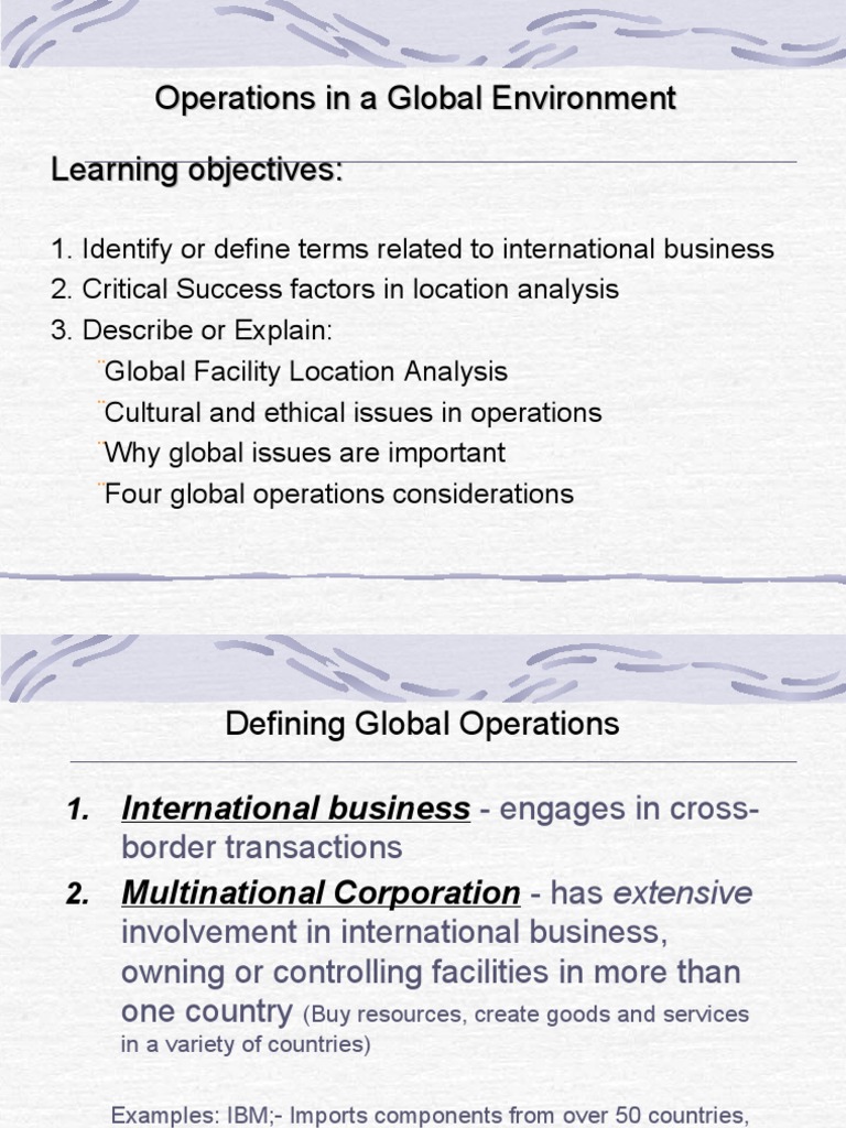Operations in A Global Environment Learning Objectives | PDF | Supply ...