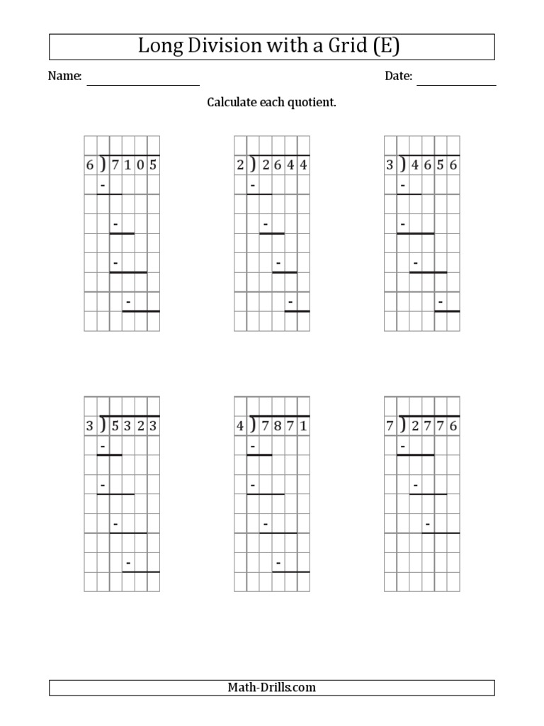 Long Division with Grids Practice | PDF
