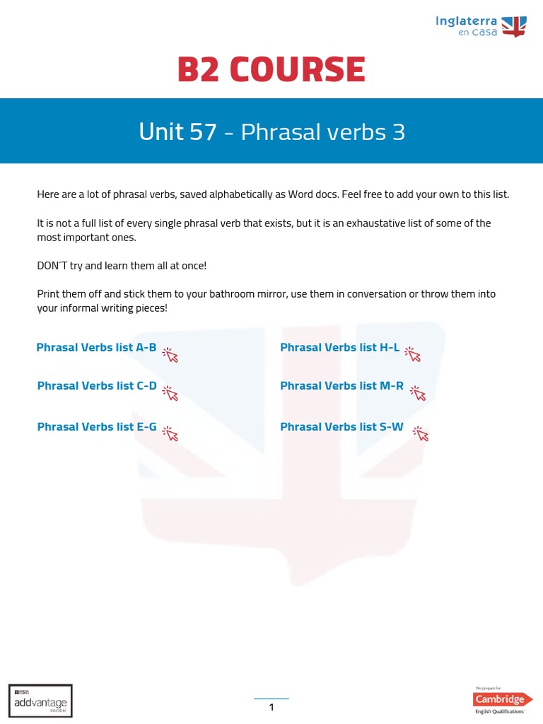 B2 Course: Unit 57 - Phrasal Verbs 3 | PDF