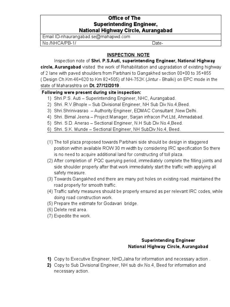 Work Inspection Note by SE | PDF